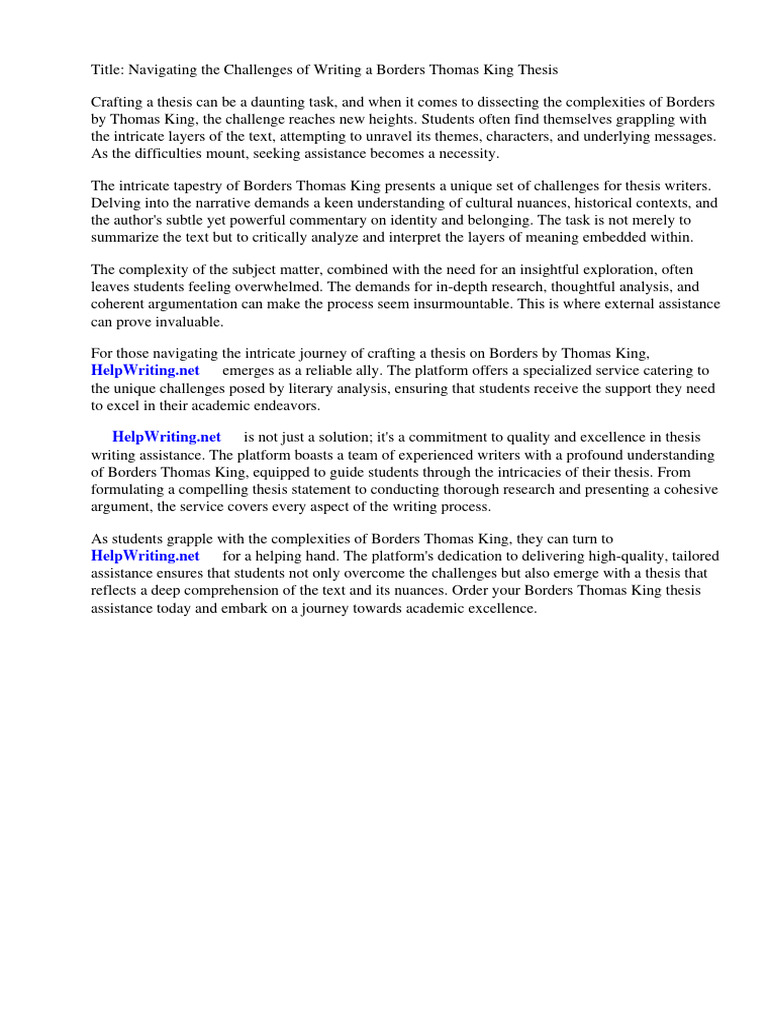 Thesis Guide for Thomas King's Borders | PDF | Essays | Books