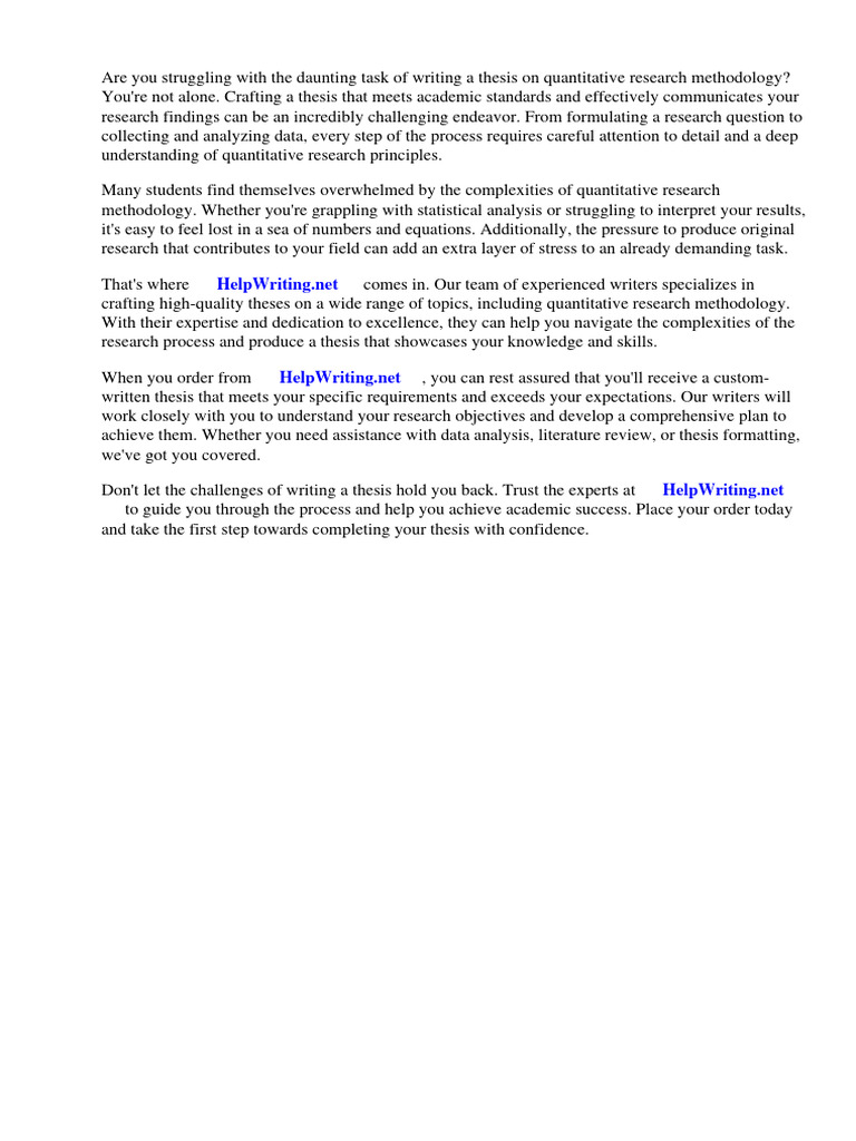 Quantitative Research Methodology Sample Thesis | PDF