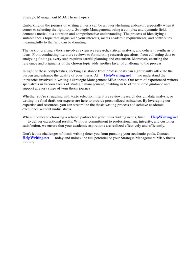 Strategic Management Mba Thesis Topics | PDF | Strategic Management ...