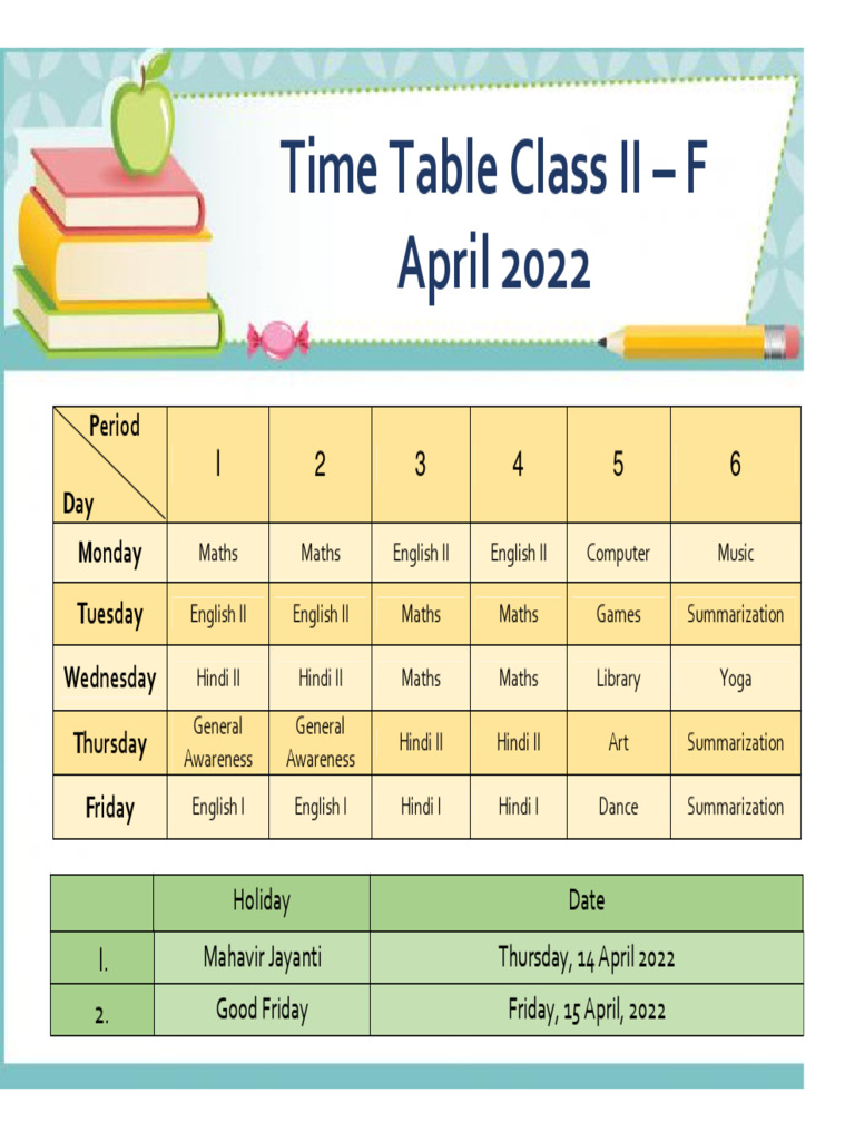 Time Table Format Class | PDF
