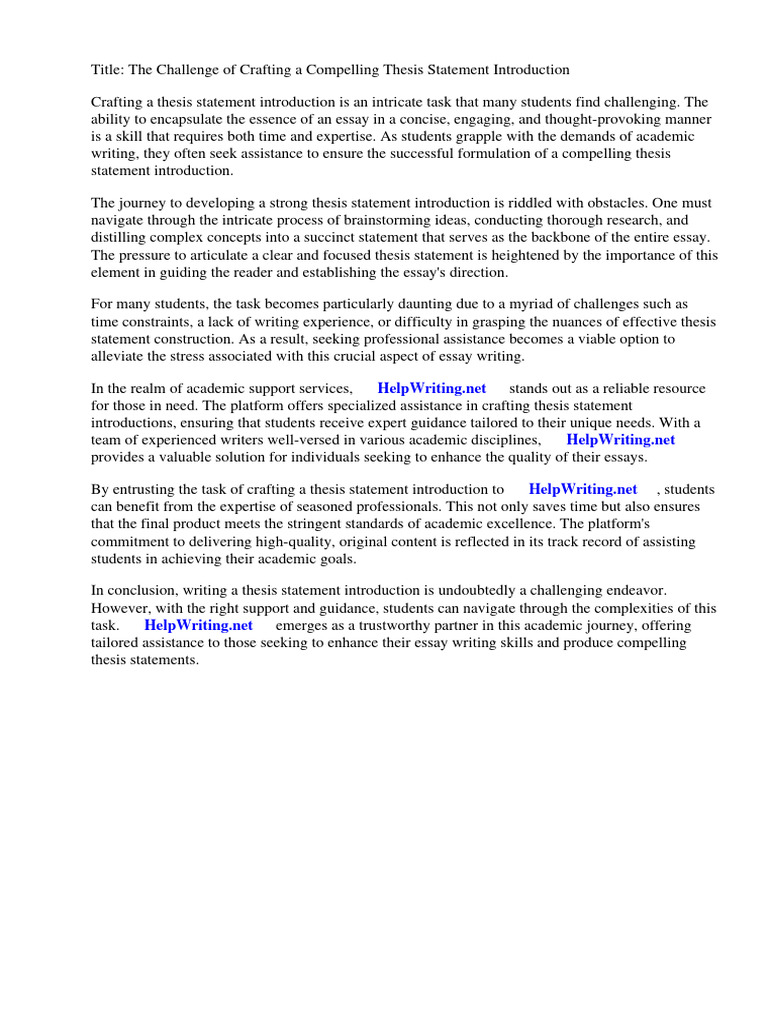 Essay Thesis Statement Introduction | PDF | Essays | Thesis