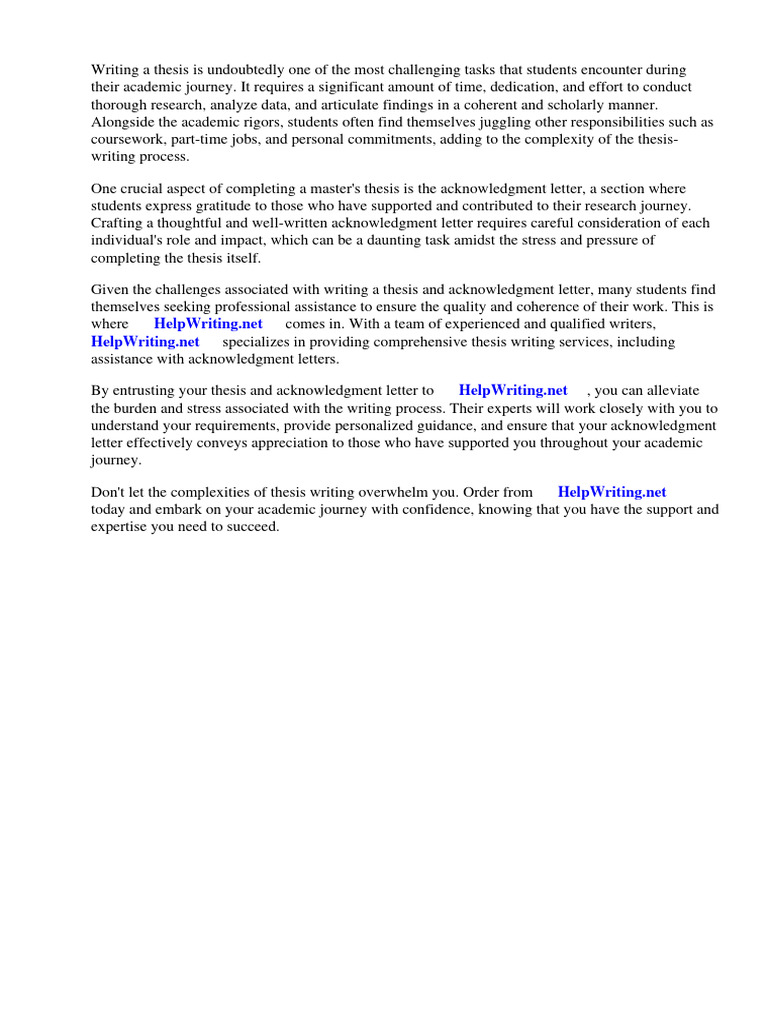 Acknowledgement Letter For Master Thesis | PDF | Thesis
