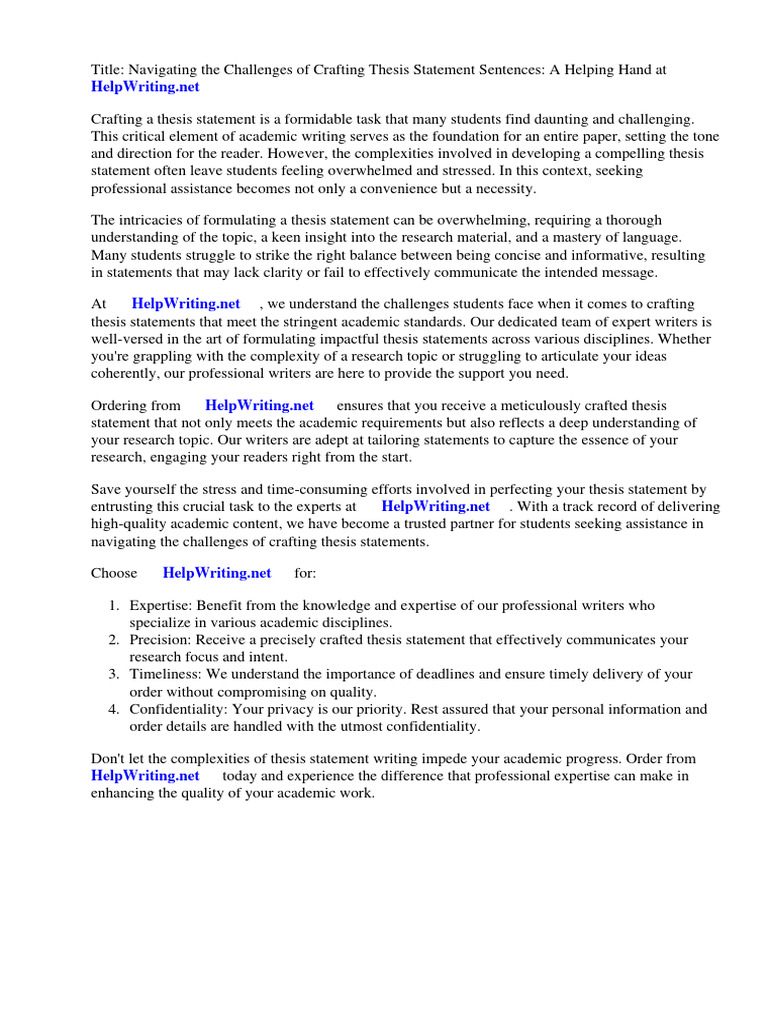 Thesis Statement Sentences Examples | PDF
