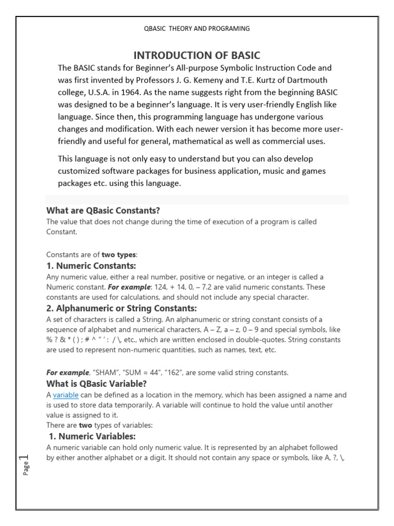 QBasic Programming Basics Guide | PDF | Area | String (Computer Science)