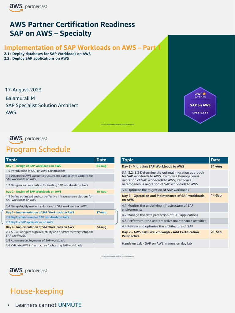 AWS Partner Certification Readiness - SAP On AWS - Specialty (3of 6) - Implementation of SAP ...