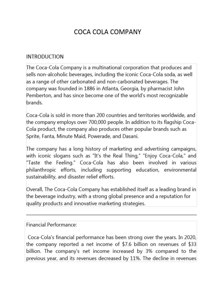 Coca Cola Company Introduction | PDF | The Coca Cola Company | Coca Cola