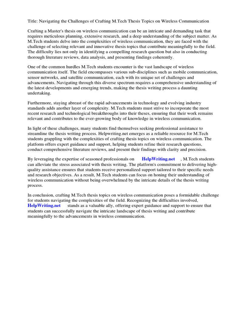 M.tech Thesis Topics On Wireless Communication | PDF | Computer Network | Wi Fi