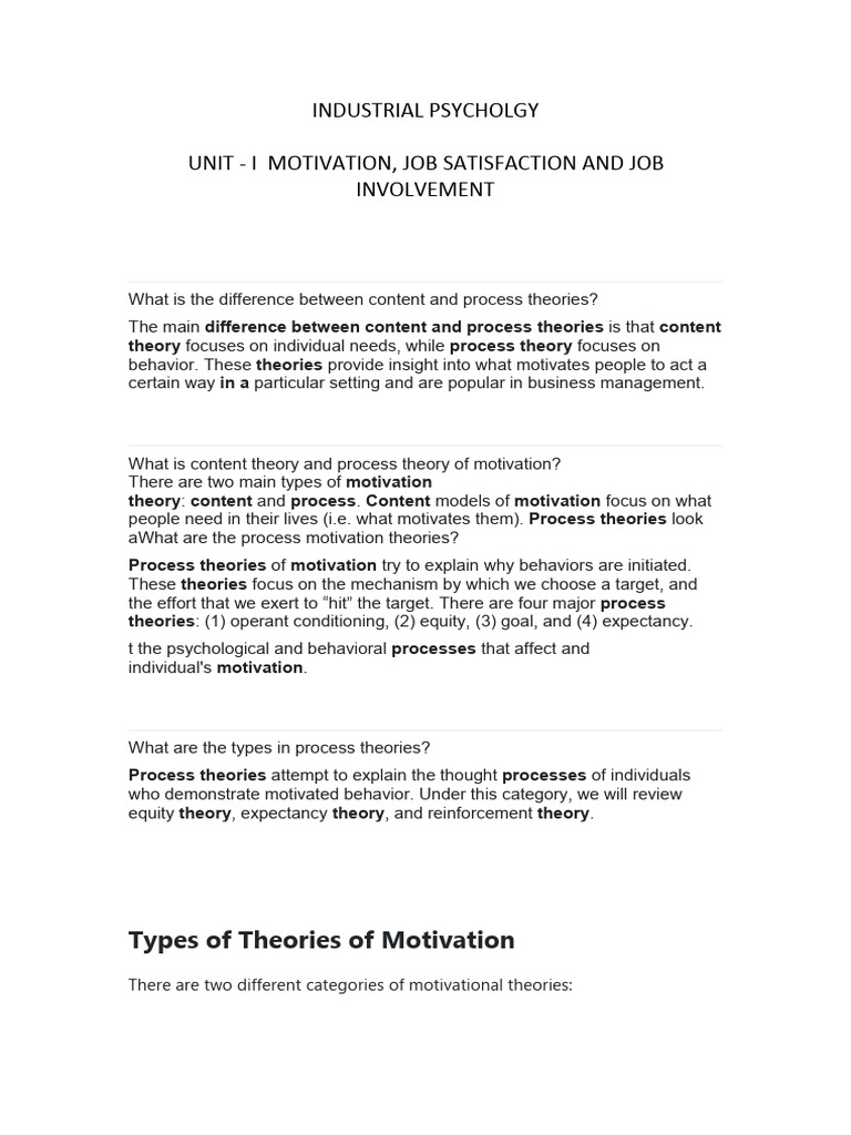 Motivation Theories in Industrial Psychology | PDF | Motivational ...