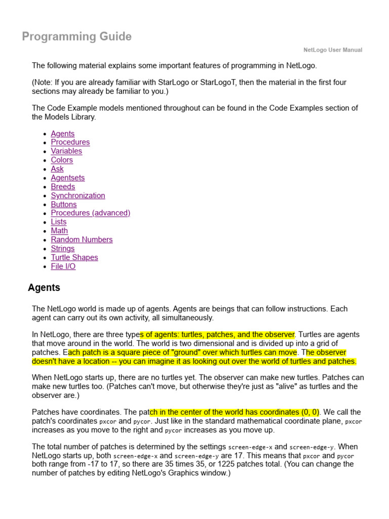 NetLogo User Manual - Programming Guide | PDF