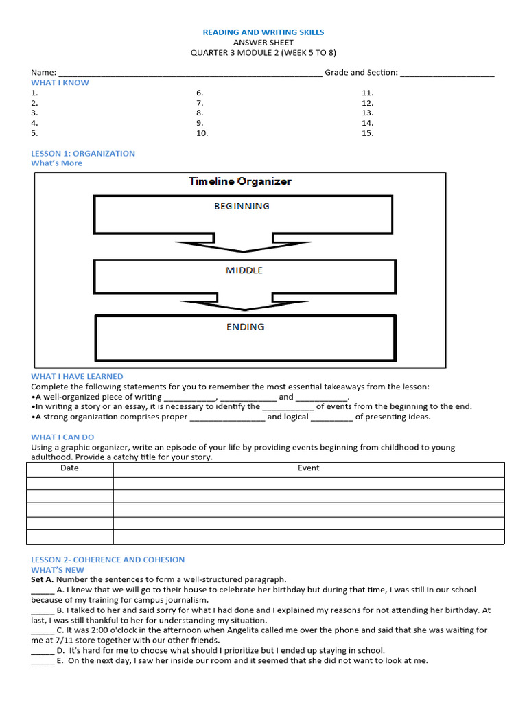 ANSWER SHEET Q3 R AND W Mod 2 | Download Free PDF | Cognitive Science | Human Communication