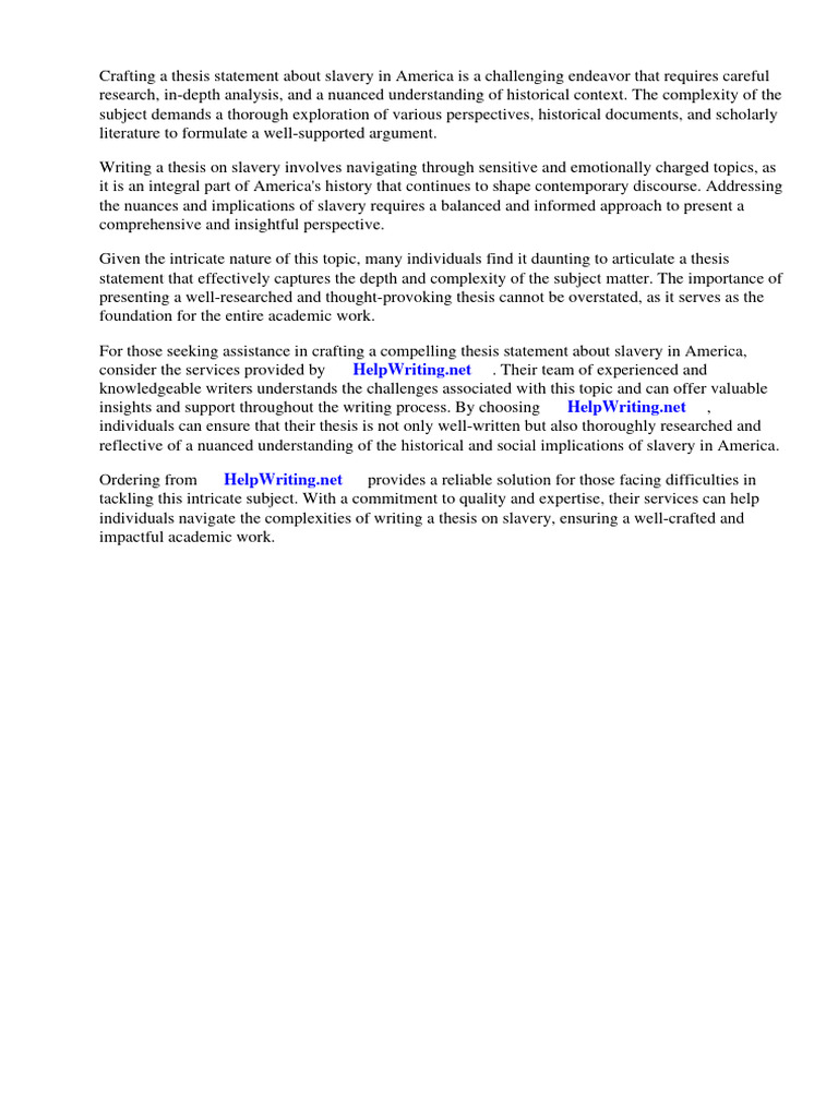 Thesis Statement About Slavery in America | Download Free PDF | Slavery ...