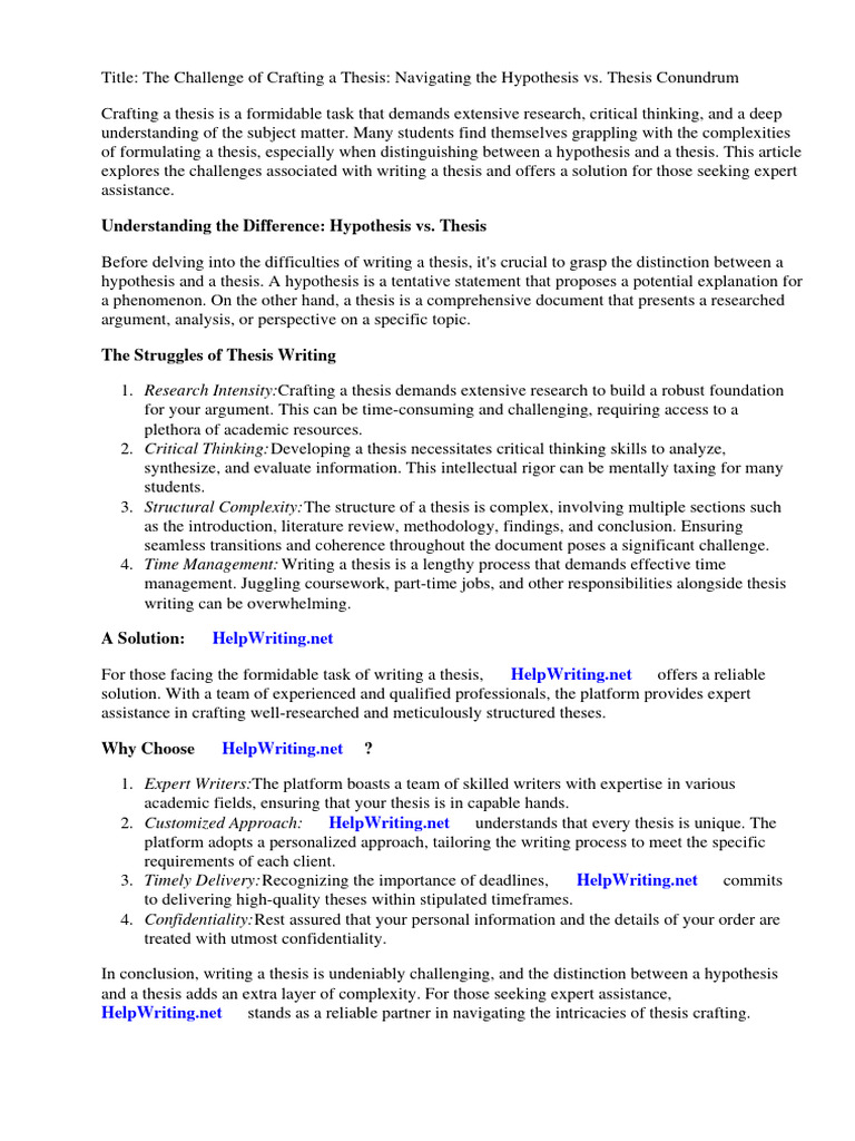 Hypothesis Vs Thesis | PDF | Hypothesis | Experiment