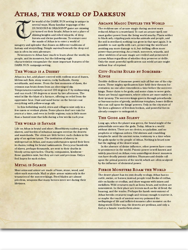 Darksun 5e - GM Binder | PDF | Dwarf (Dungeons & Dragons) | Slavery