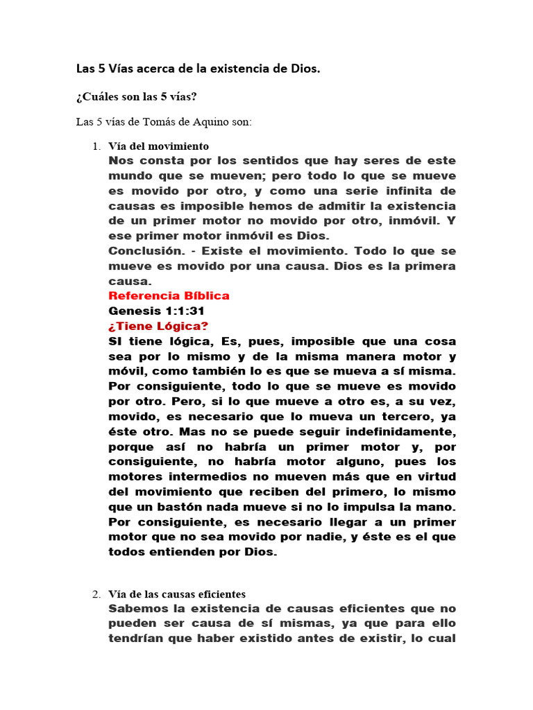 Las 5 Vías Acerca de La Existencia de Dios | PDF | Dios | Teología