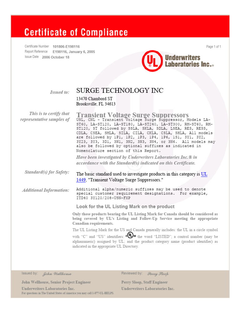 UL-Certificate of Compliance-SineTamer | PDF