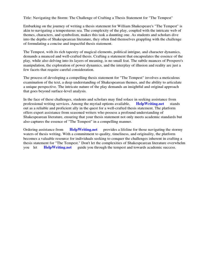 The Tempest Thesis Statement | PDF