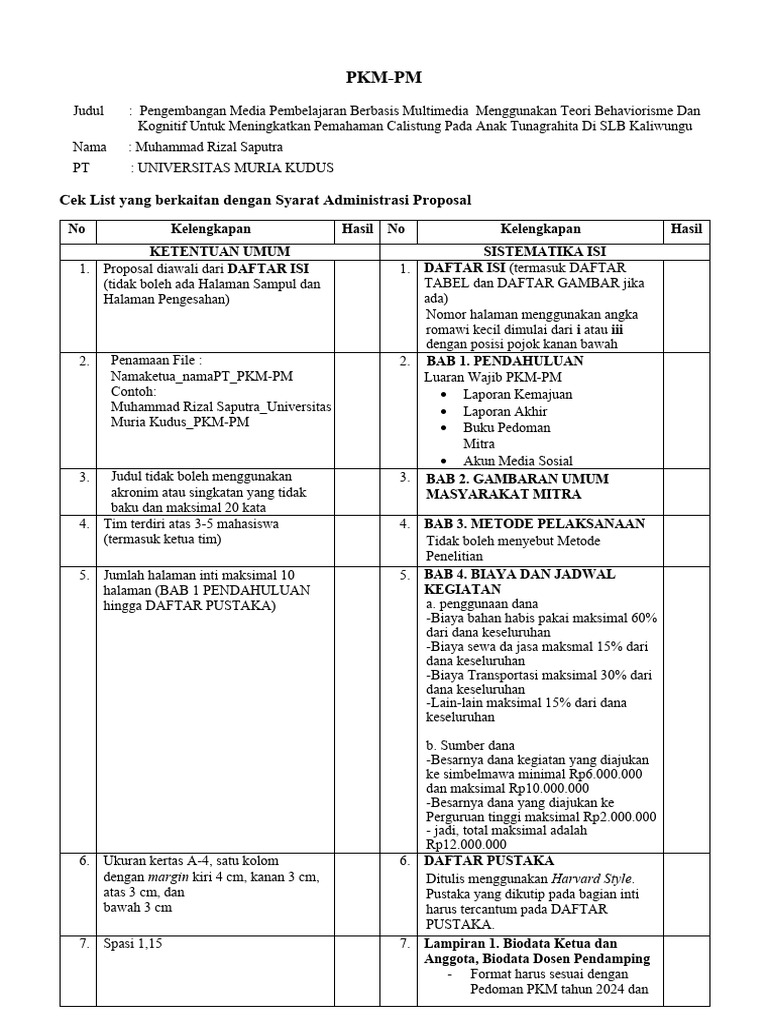 Check List PKM PM OK | PDF
