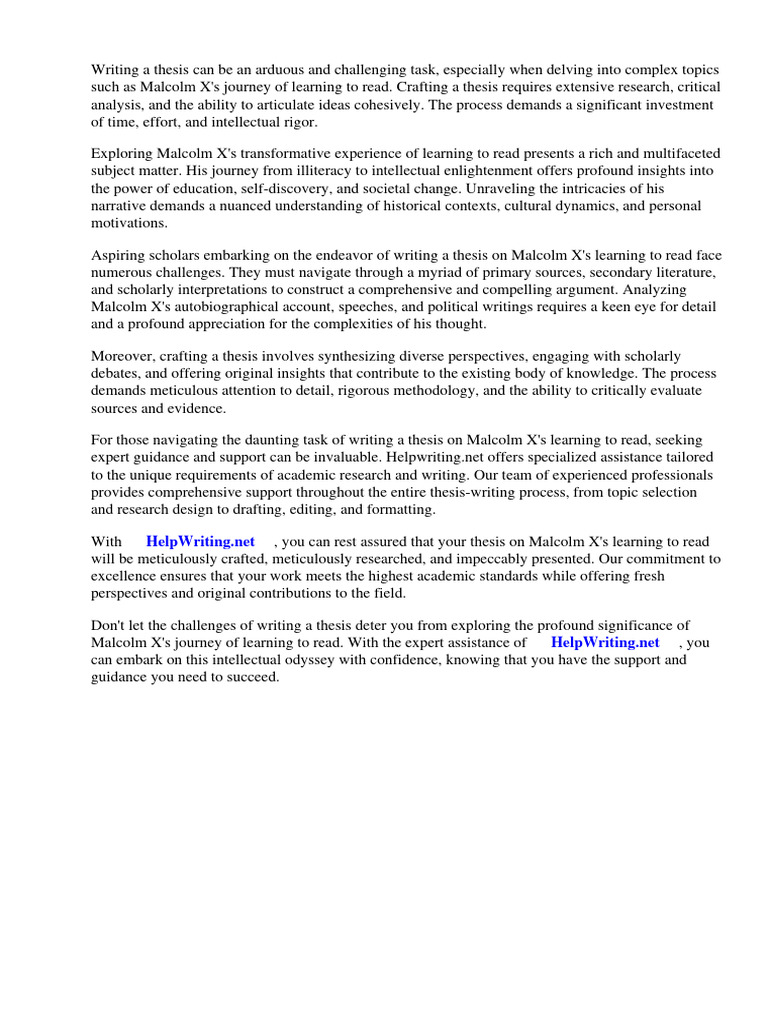 Malcolm X Learning To Read Thesis | PDF | Essays | Malcolm X