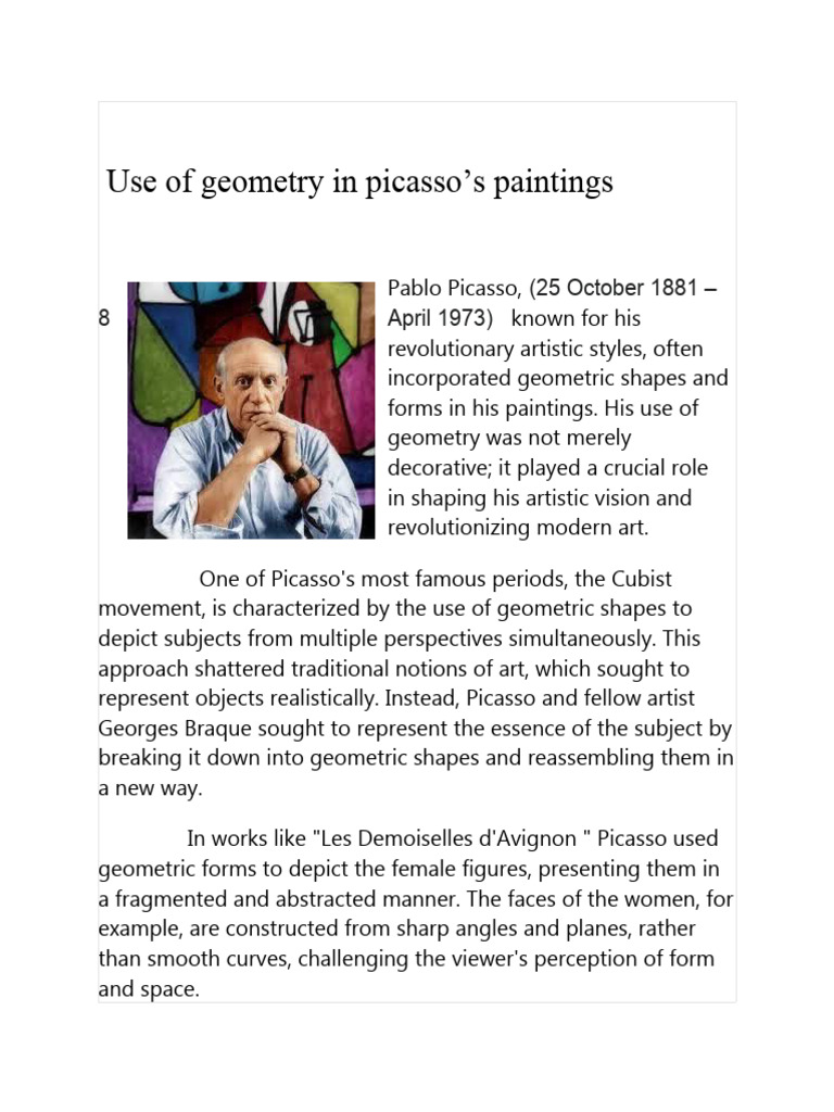 Use of Geometry in Picasso | PDF | Pablo Picasso | Cubism