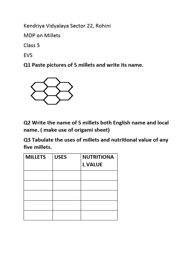 MDP For Class 5 On Millets 2023 | PDF