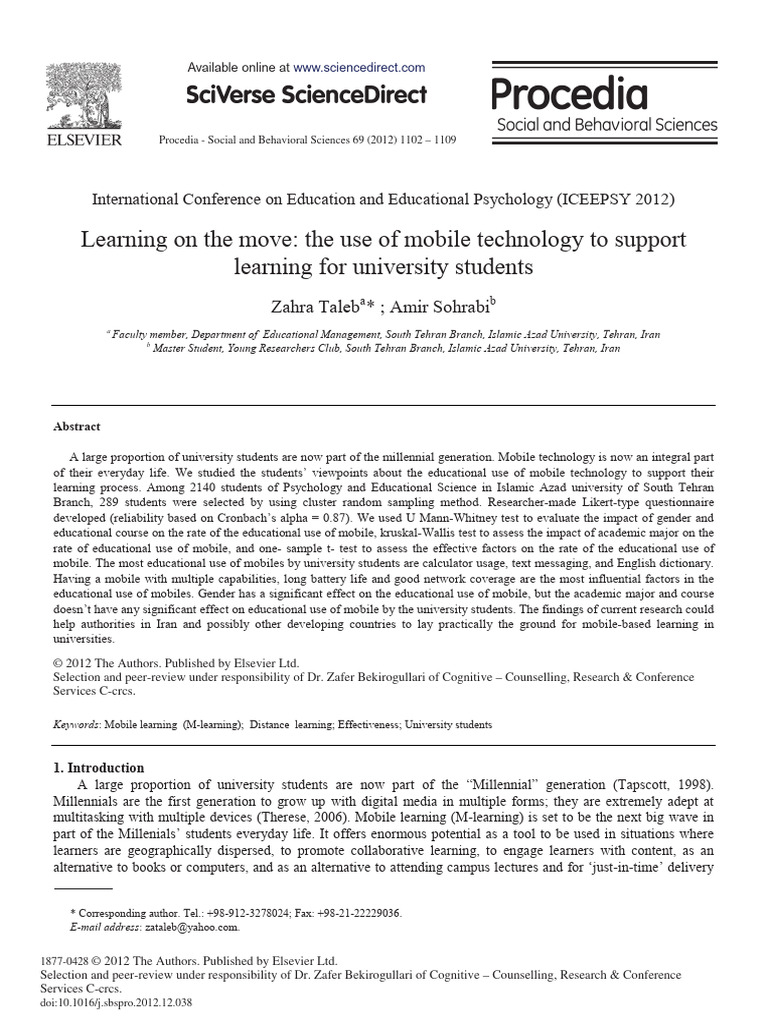 Learning On The Move - The Use of Mobile Technology To Support | PDF ...