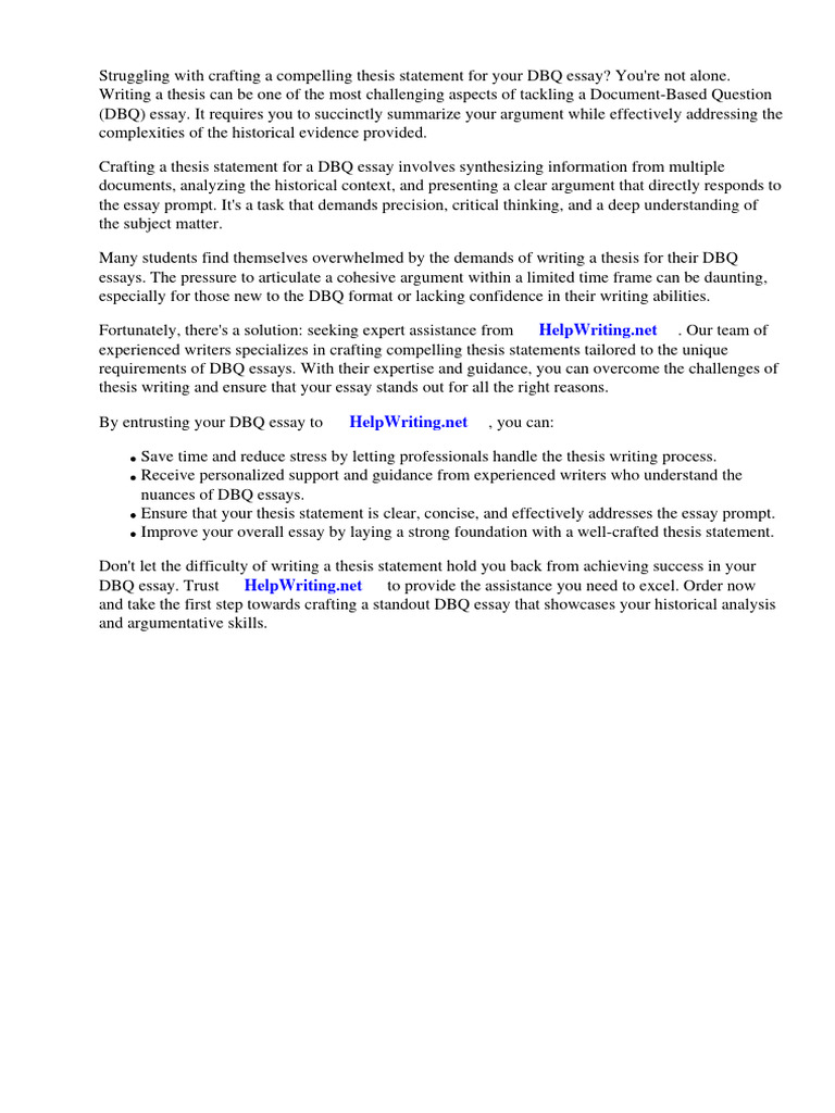 Example of A Thesis Statement For A DBQ Essay | PDF | Essays | Thesis