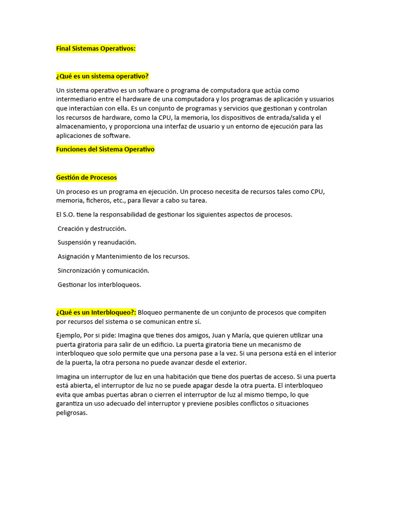 Final Sistemas Operativos | PDF | Proceso (Computación) | Sistema operativo