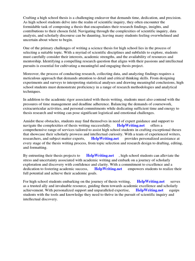 High School Thesis Writing Guide | PDF | Thesis | Science