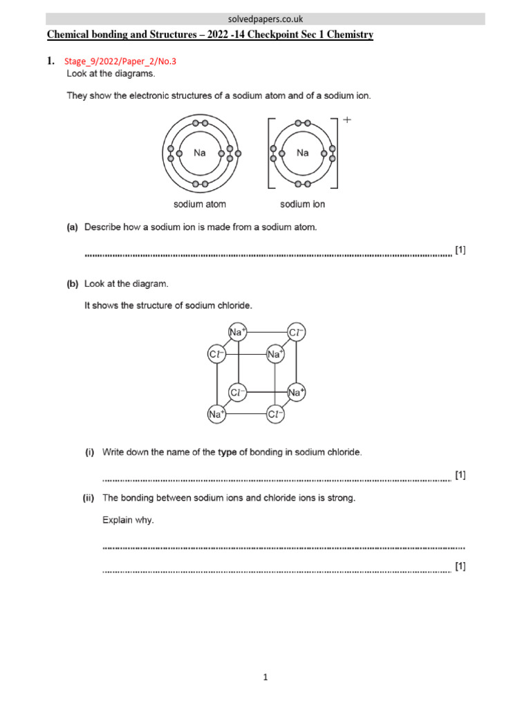 2022 14 Chemical Bonding and Structures Checkpoint - Sec - 1 Chemistry ...
