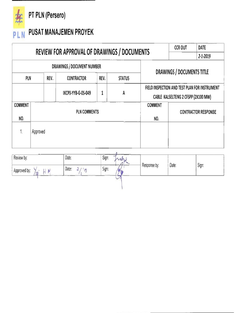 IKCP0-YYB-G-05-049 - ITP For Instrument Cable Rev. 1 (Status A) | PDF