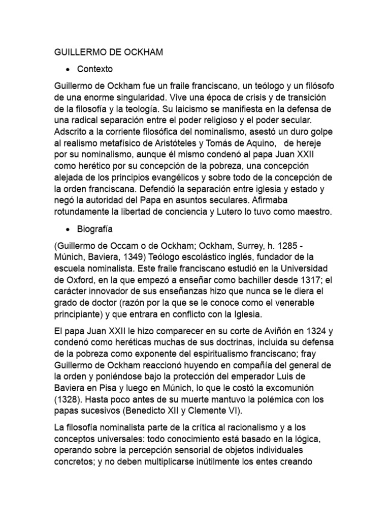 Pensamiento de Guillermo de Ockham | PDF | La navaja de Occam | Ontología