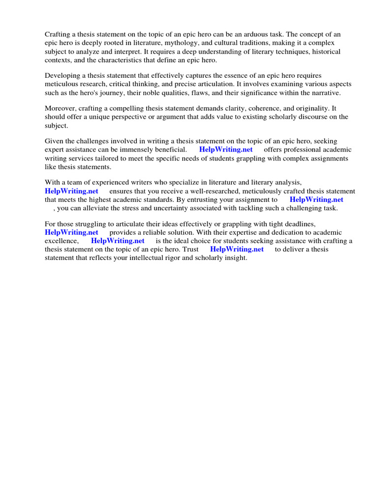 Thesis Statement Epic Hero | PDF | Hero | Epic Poetry