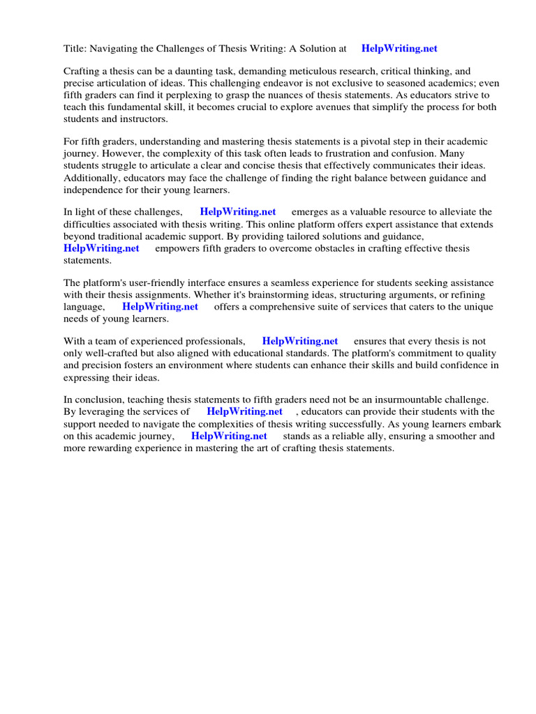Teaching Thesis Statements To 5th Graders | PDF