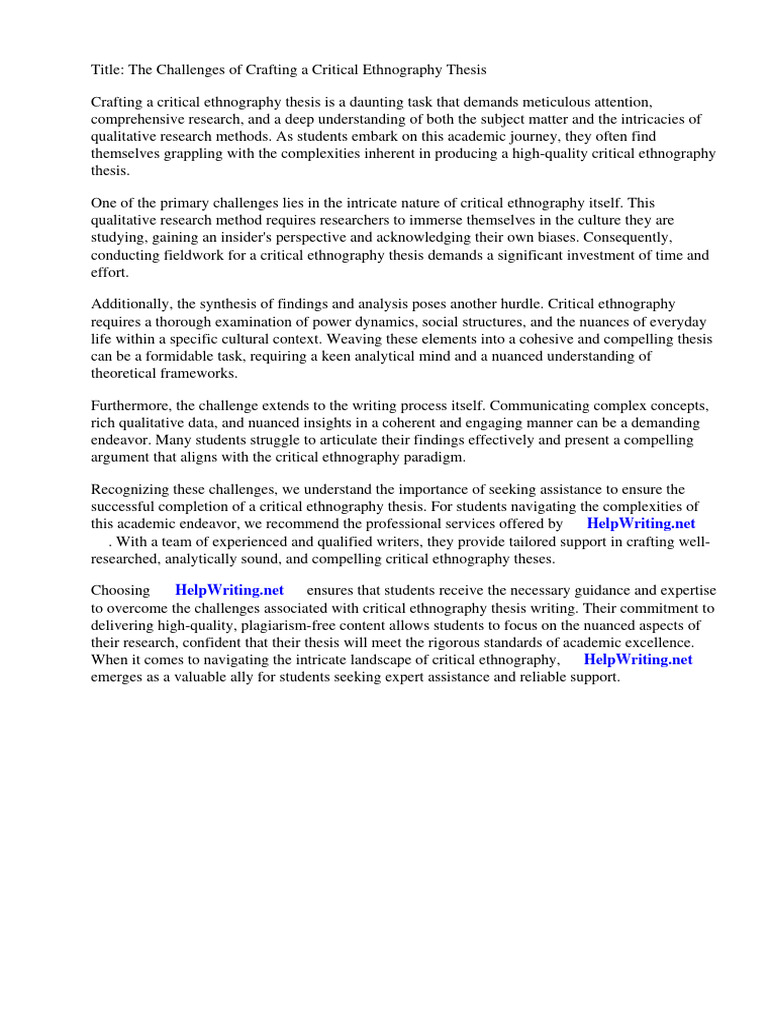 Critical Ethnography Thesis | PDF | Ethnography | Qualitative Research