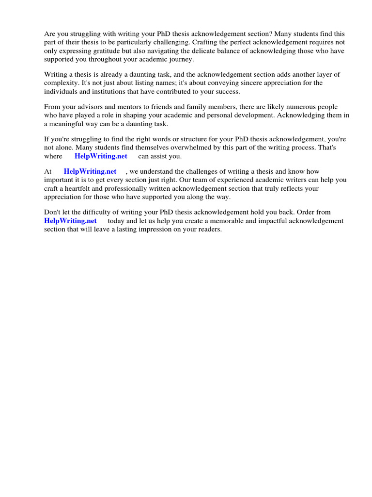 How To Write PHD Thesis Acknowledgement | Download Free PDF | Thesis