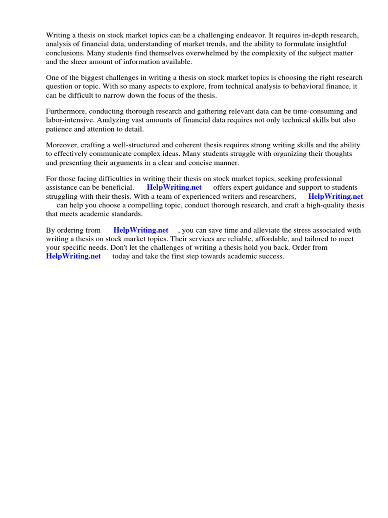 Thesis Topics About Stock Market | PDF | Stocks | Stock Market