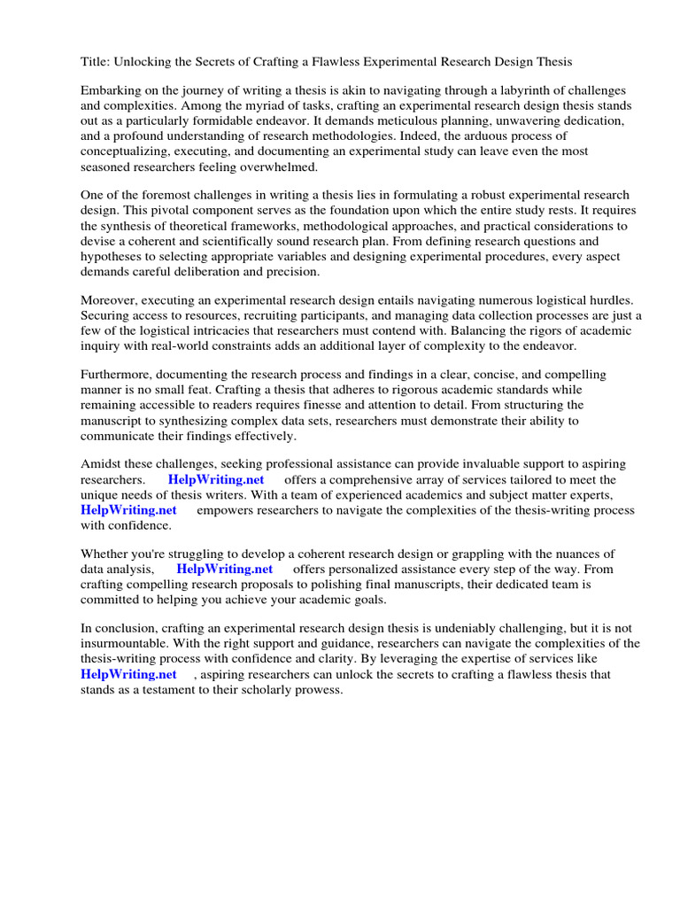 Experimental Research Design Example Thesis | PDF