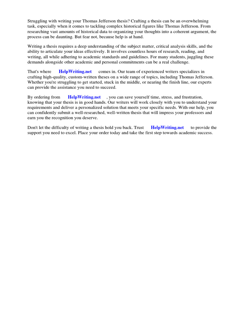 Thomas Jefferson Thesis | PDF | Thomas Jefferson | James Madison