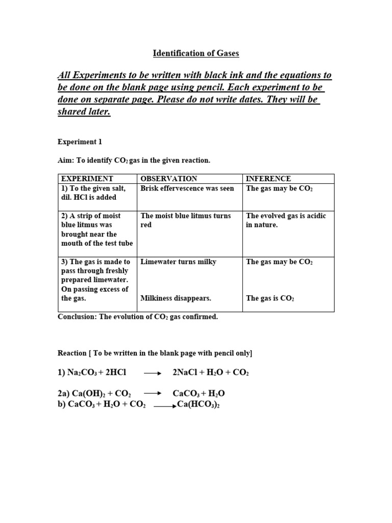 Class 9 - Practical - Identification of Gases - 2023 | PDF