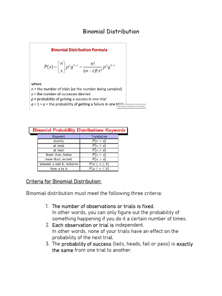 Binomial Distribution Notes | PDF