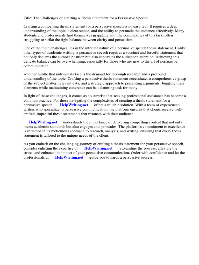 What Is A Thesis Statement For A Persuasive Speech | PDF | Essays | Thesis