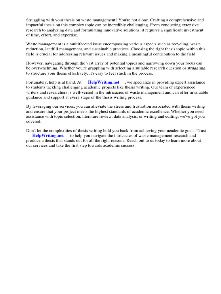 Thesis Topics On Waste Management | PDF | Waste Management | Waste
