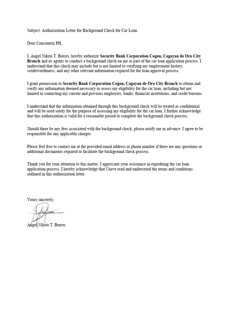 Authorization Letter - Security Bank | PDF