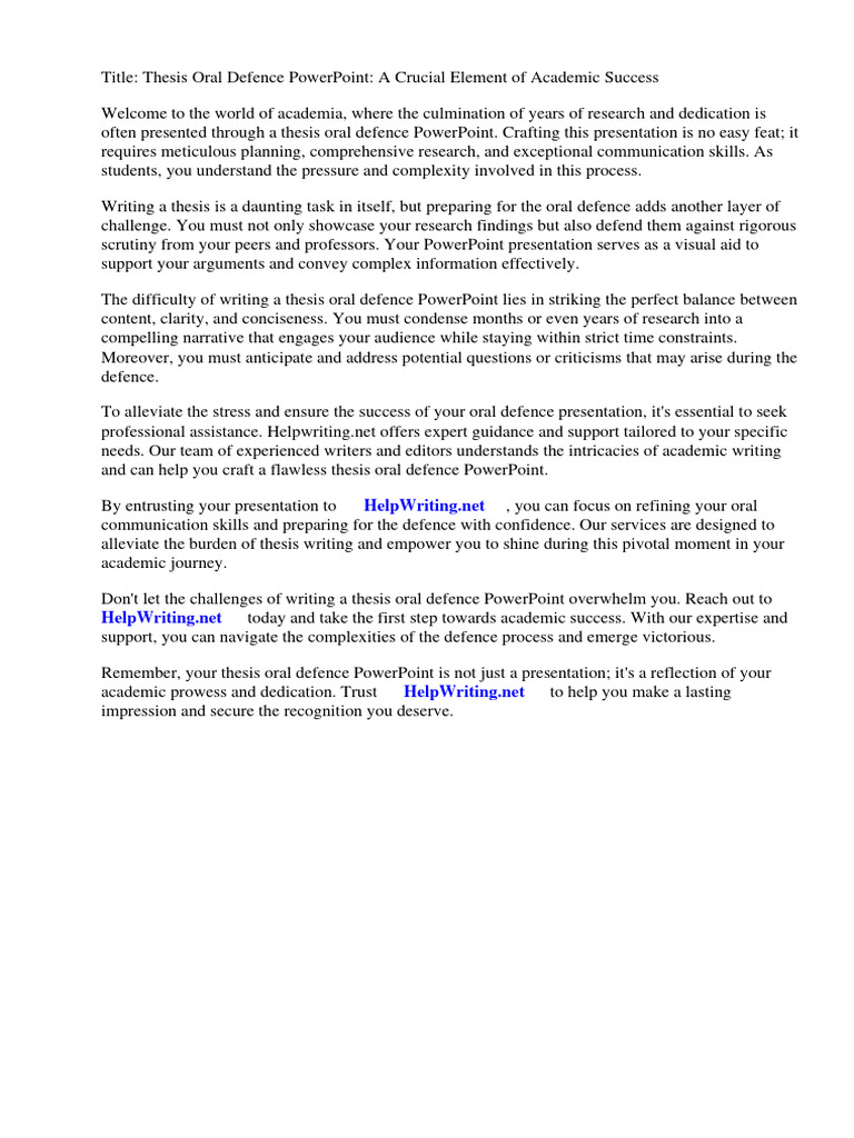 Thesis Oral Defence | PDF | Thesis | Microsoft Power Point