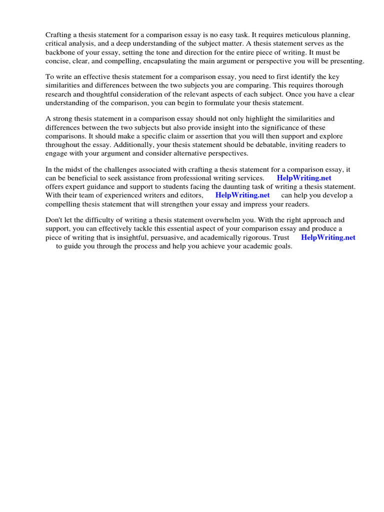 Writing Thesis Statements for Comparison Essays | PDF