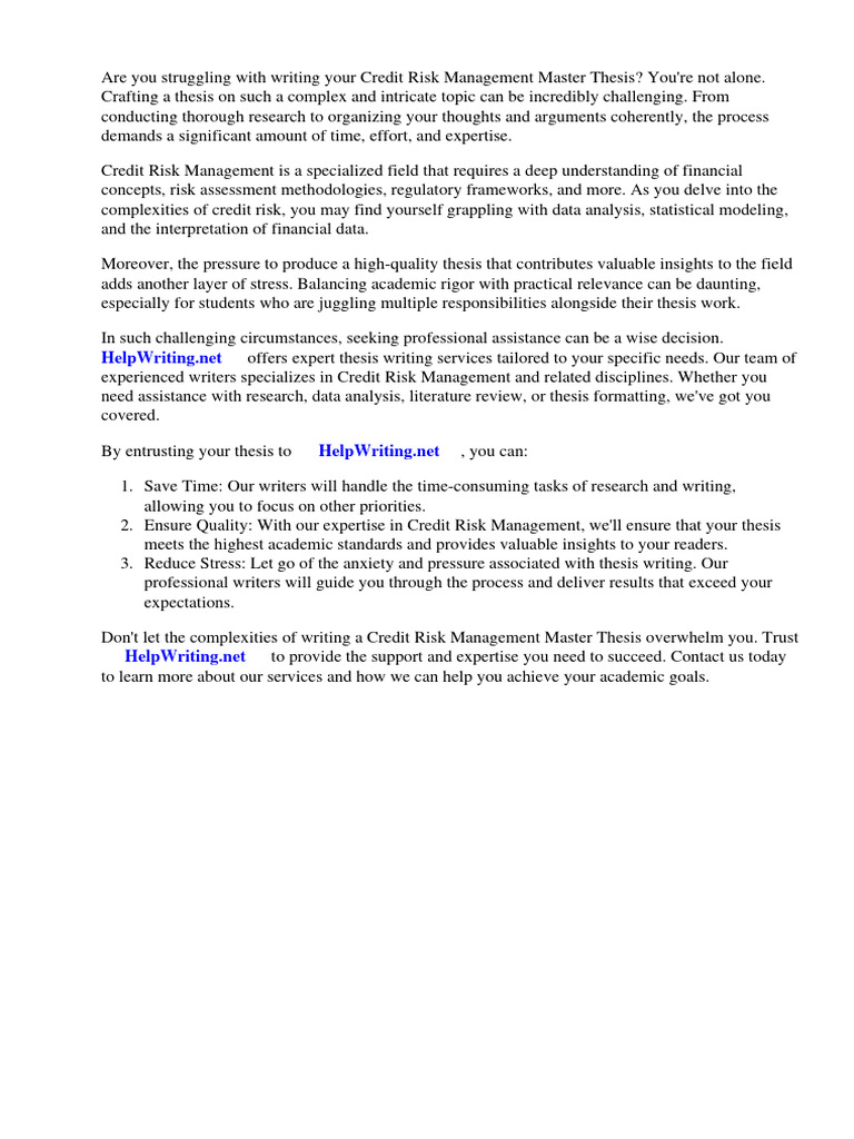 Credit Risk Management Master Thesis | PDF | Credit | Finance & Money ...