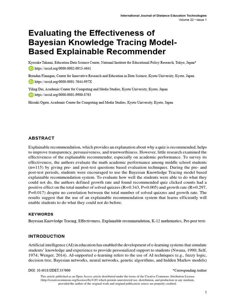 Evaluating The Effectiveness of Bayesian Knowledge | PDF | Educational ...
