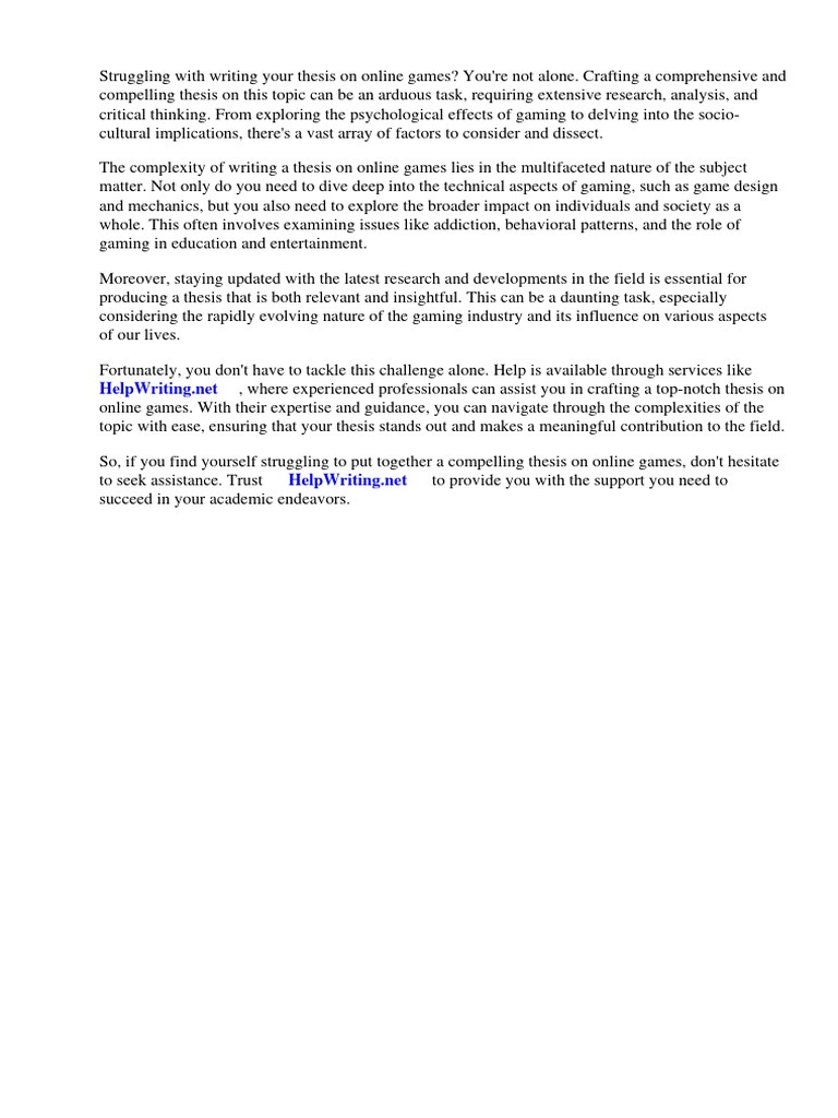 Online Games Thesis Statement | PDF | Career & Growth | Games & Activities