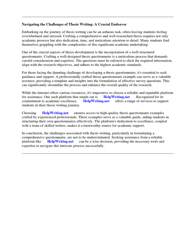 Thesis Questionnaire Example | PDF | Survey Methodology | Thesis Thesis Questionnaire Example | PDF | Survey Methodology | Thesis