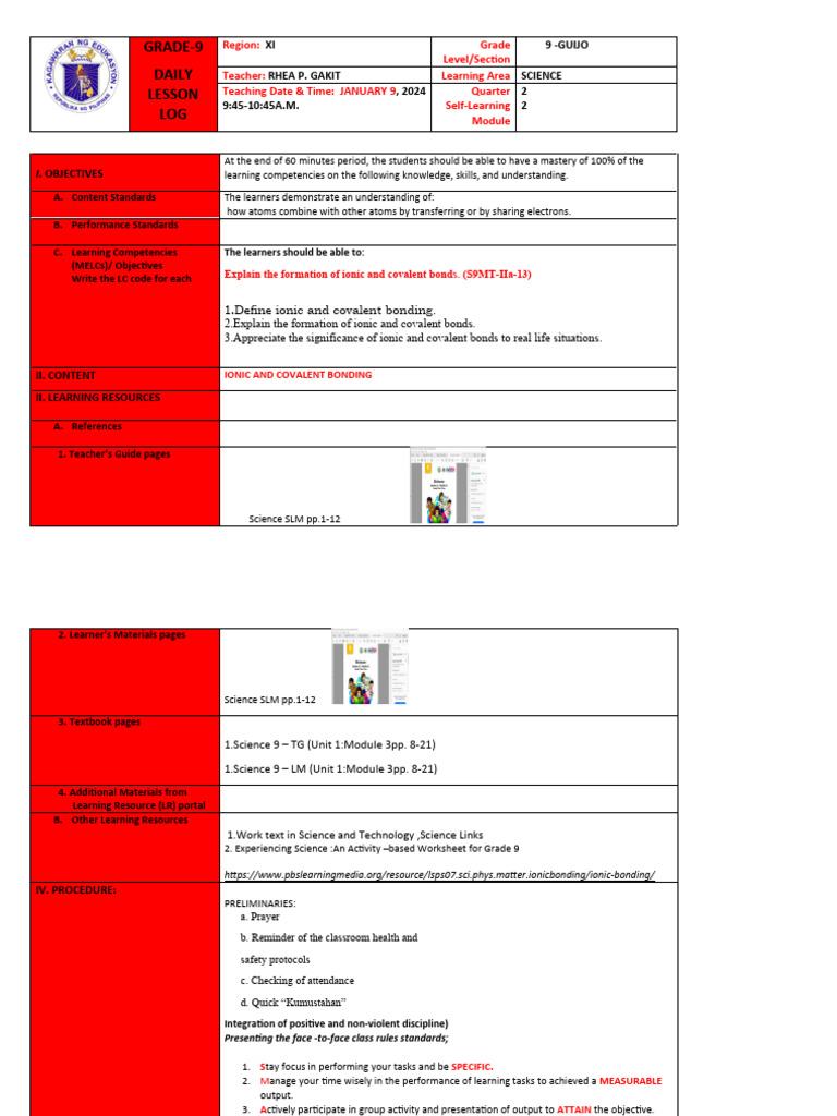 Ionic and Covalent Bonding Lesson Plan | PDF | Chemical Bond | Ionic ...